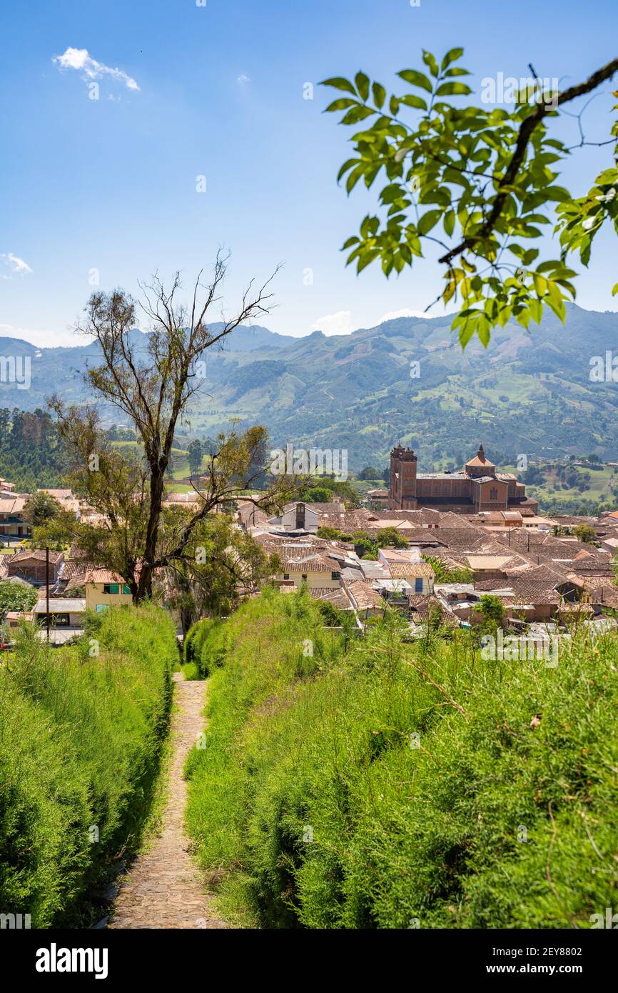 The town of Jericó with its virgin of the mercedes church in Antioquia ...