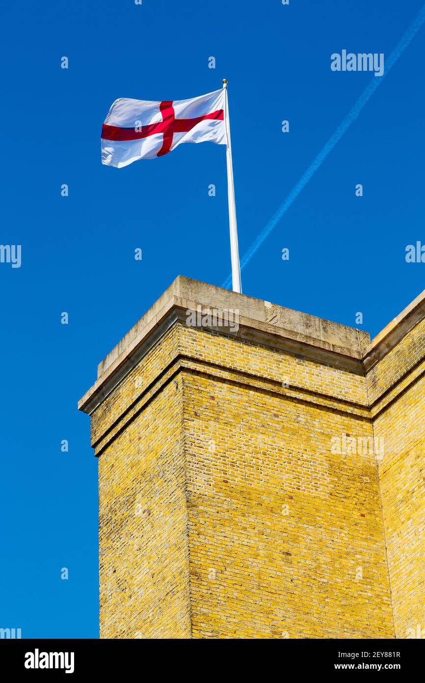 Old english flag and sky Stock Photo - Alamy