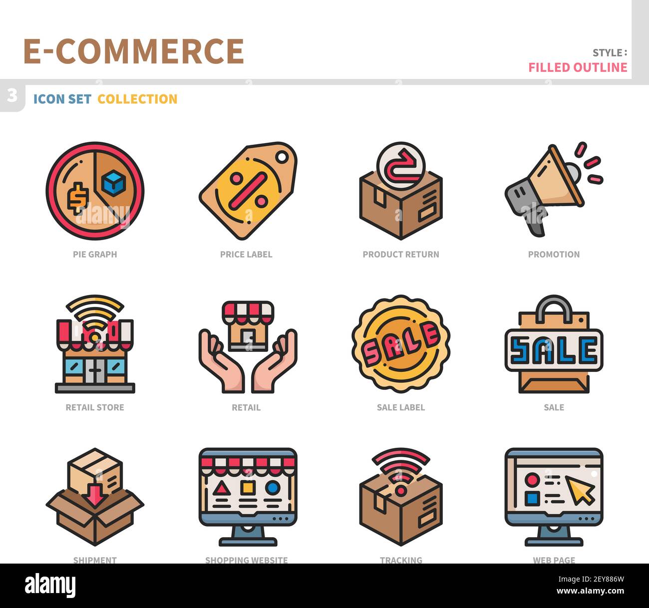 e-commerce and online shopping icon set,filled outline style,vector and ...