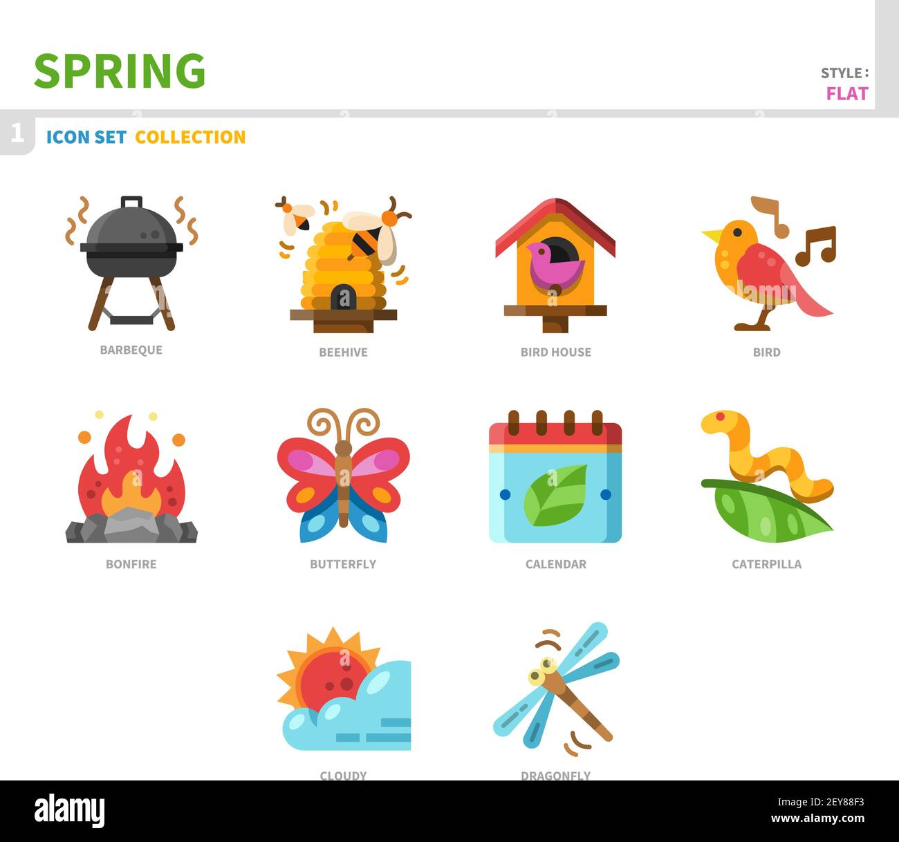 spring season icon set,color flat style,vector and illustration Stock ...