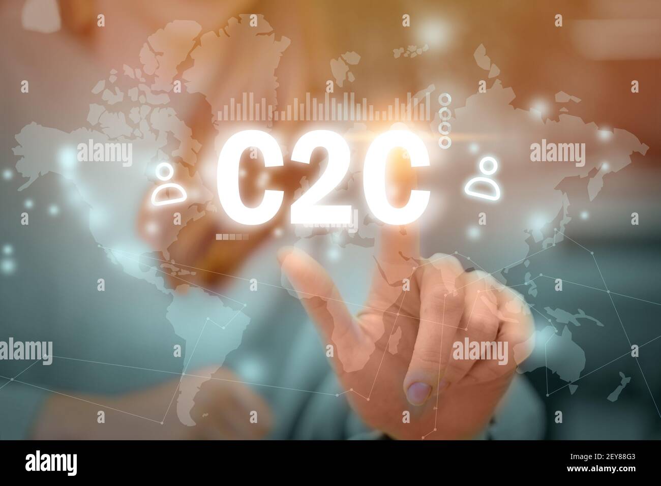 C2C concept. Person presses consumer to consumer on abstract graphic ...