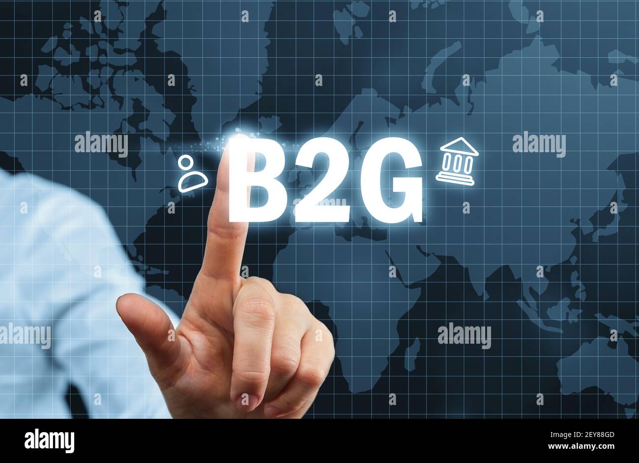 B2G concept. Business to government on abstract graphic display with world map Stock Photo - Alamy