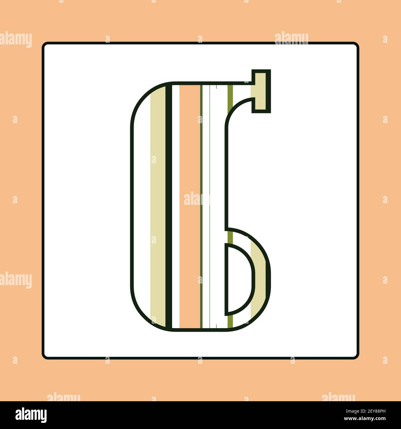 Striped colorful number six isolated on white background. Elements for ...