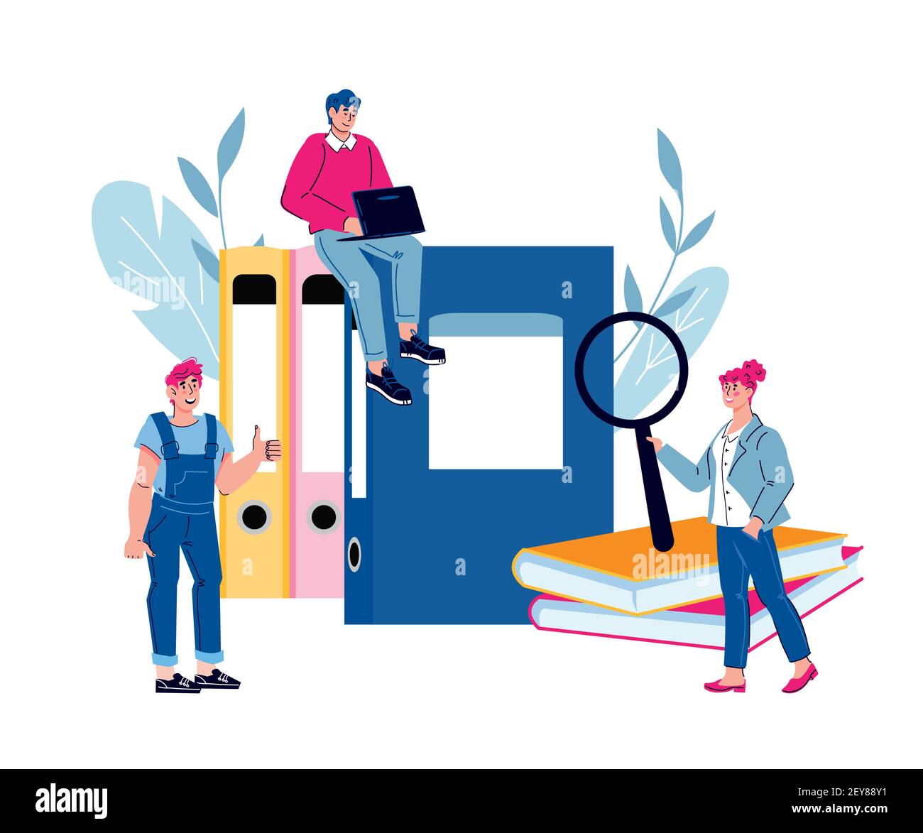 Business company colleagues stand among files and folders with ...