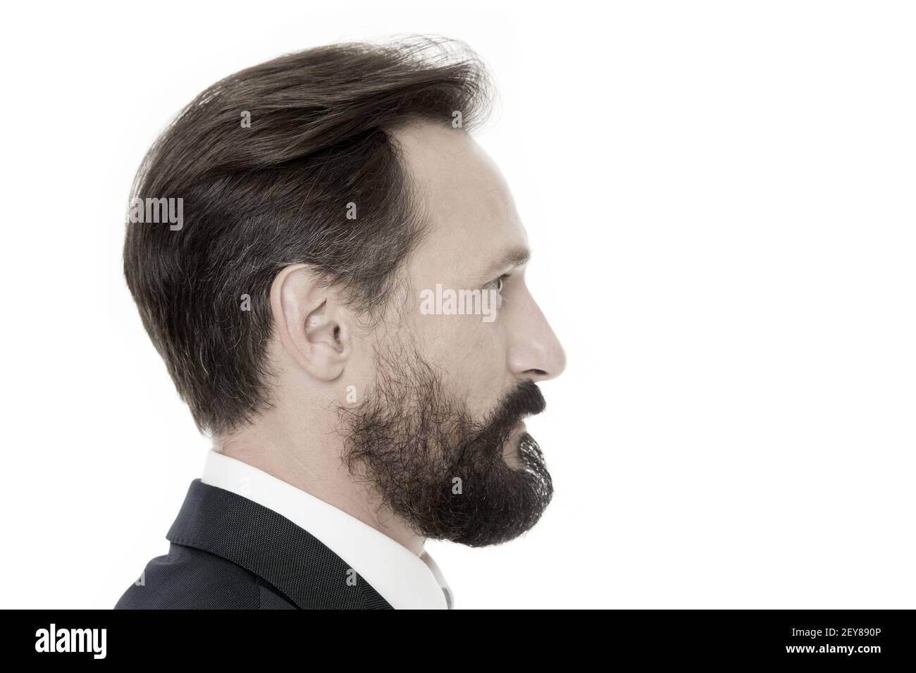 Perfect style. Business man well groomed mature guy side view white ...
