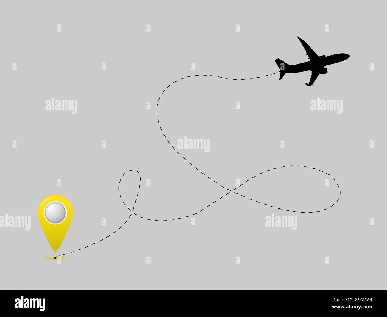 The dotted line of the aircraft flight route with the starting point of ...