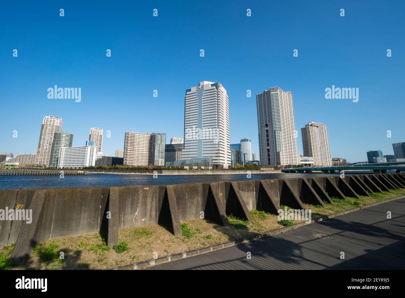 High-rise buildings at Toyosu Koto ward beyond the Harumi Canal in ...