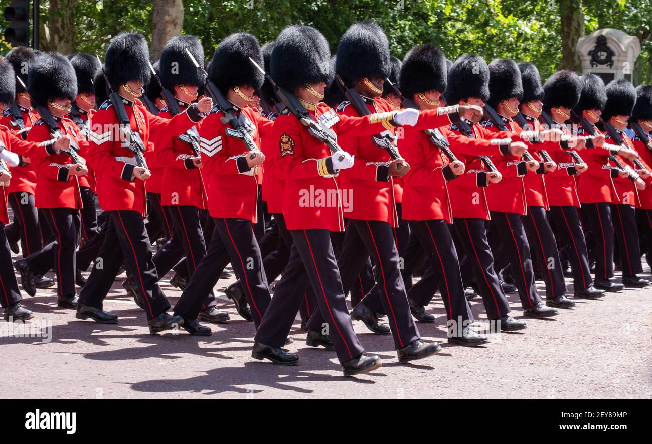 Guardsmen and women marching during Trooping the Colour annual military ...