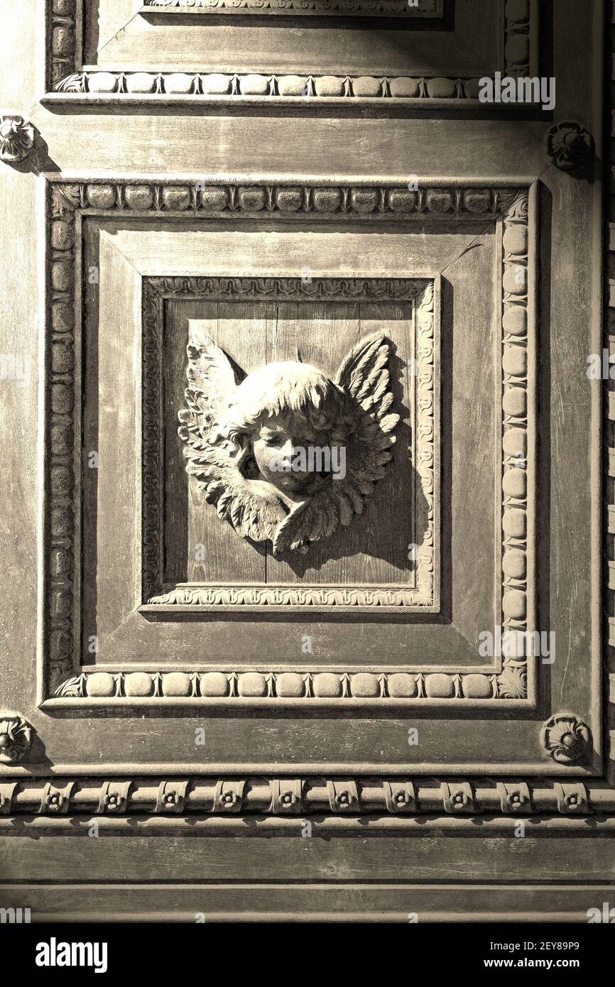 Abstract statue of angel texture of brown antique wooden old door Stock ...