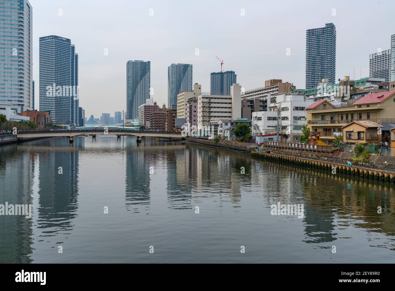 Buildings stand along Asashio Canal at Chuo ward Tokyo Japan Stock ...