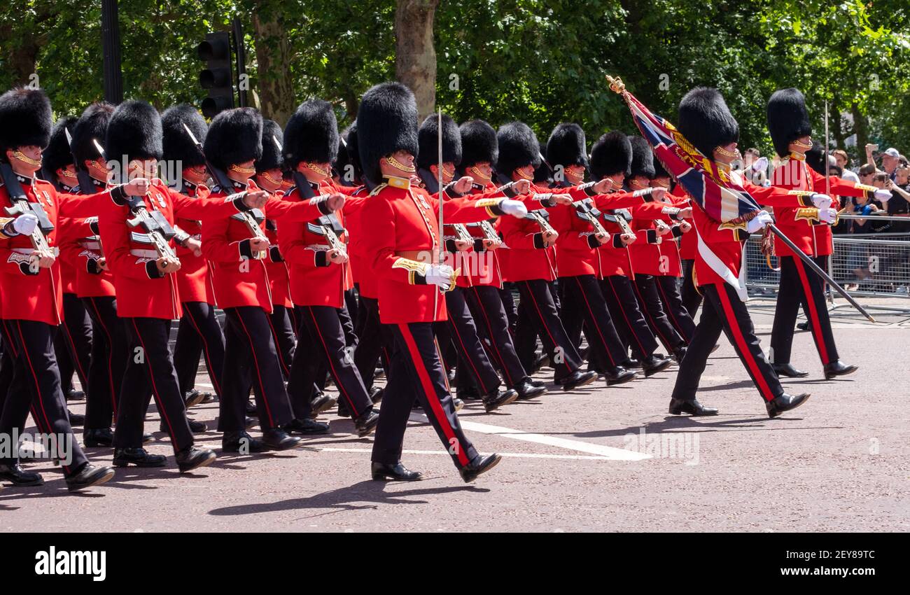 Guardsmen and women marching during Trooping the Colour annual military ...