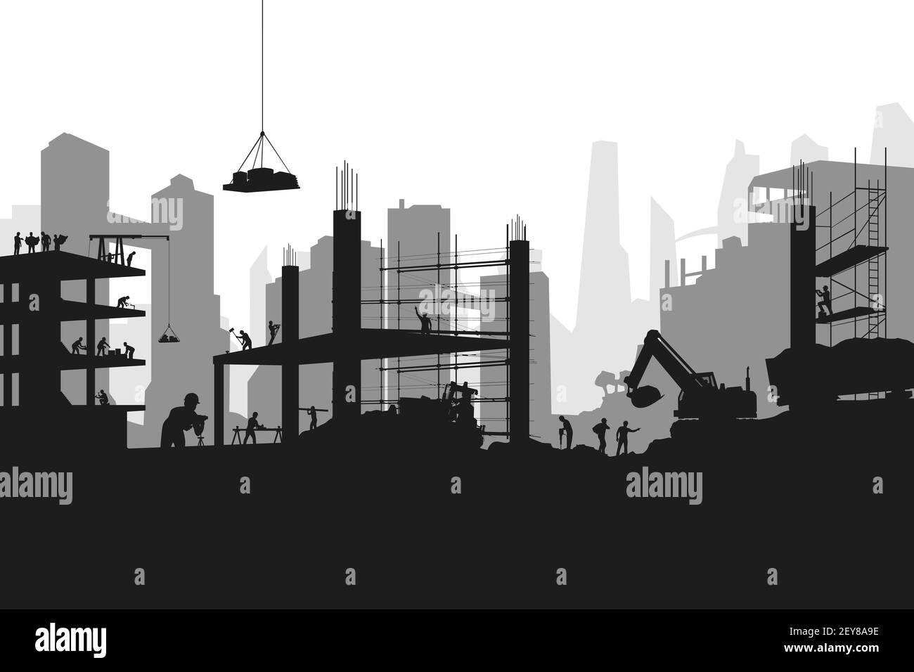 silhouette builders at work on big construction Stock Vector Image ... silhouette builders at work on big construction Stock Vector Image ...