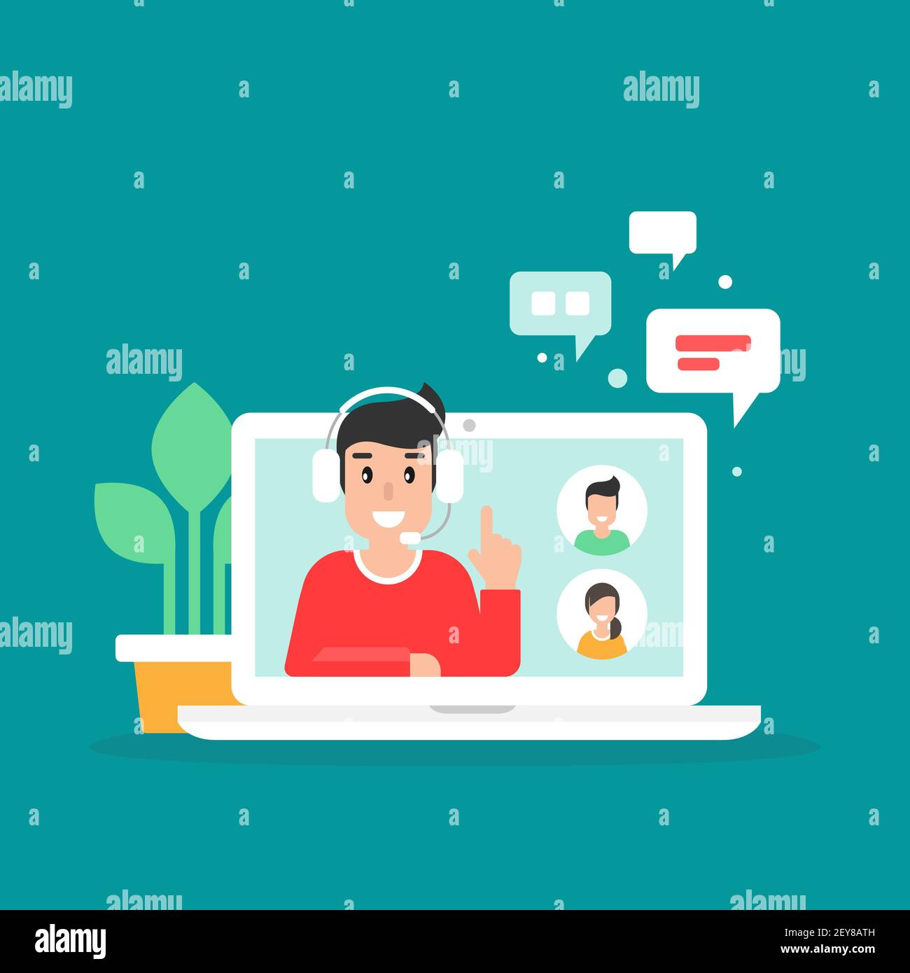 Webinar, online class, remote team work concept. Learn and study via ...