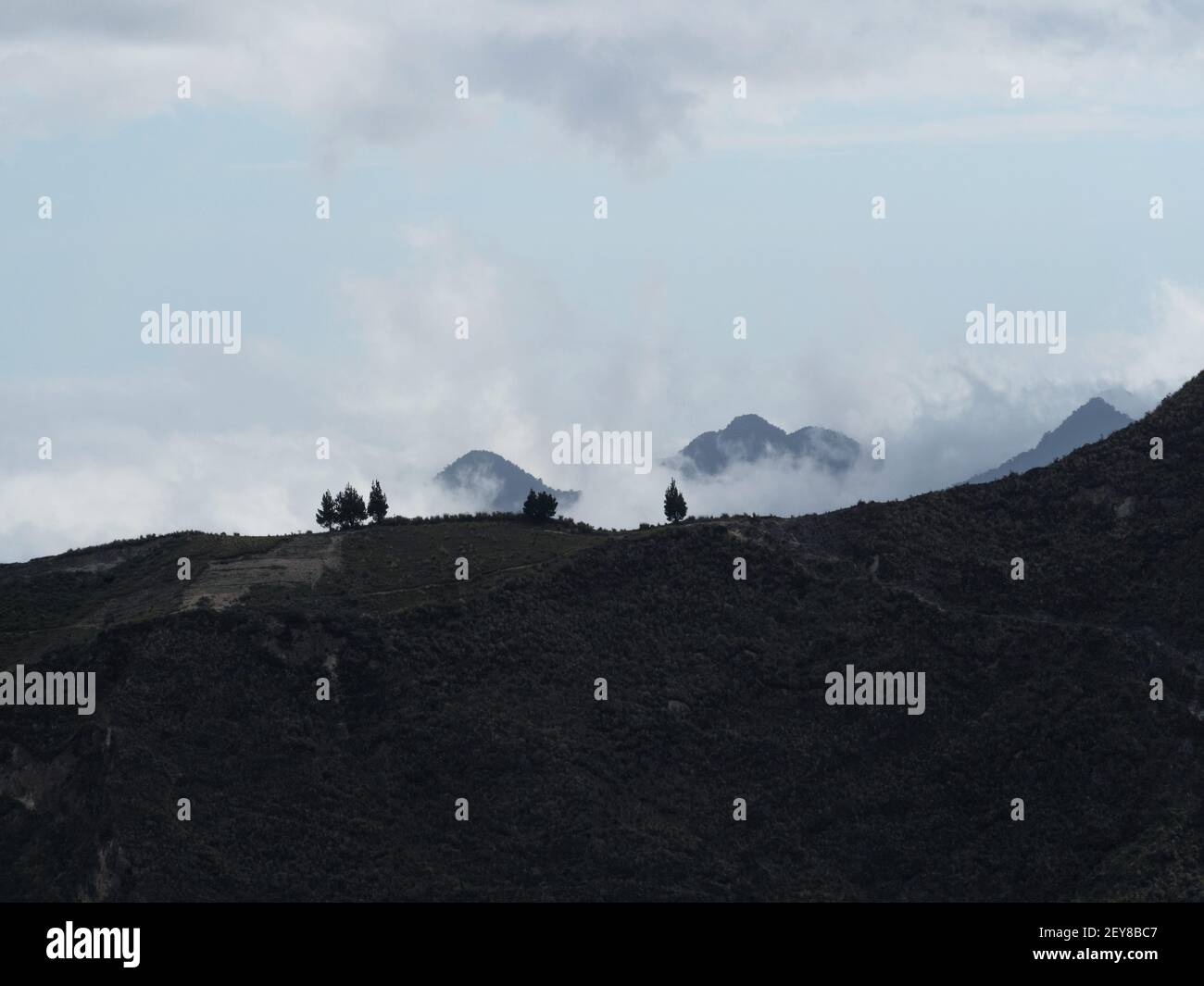 Panorama view of andean volcano caldera crater lake Quilotoa isolated ...