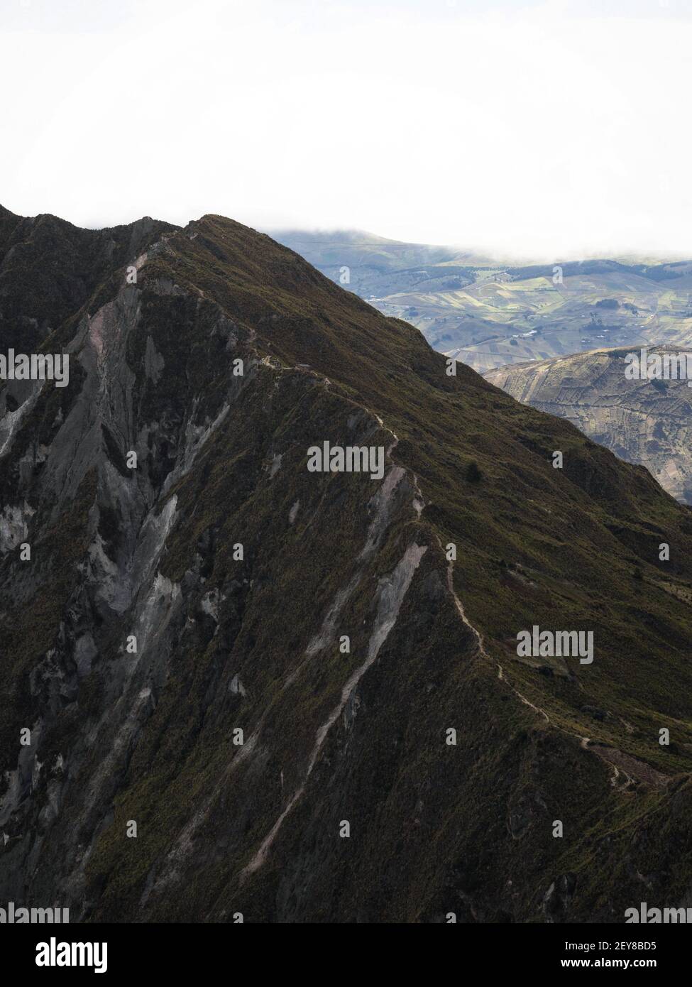 Panorama view of andean volcano caldera crater lake Quilotoa rim ridge ...