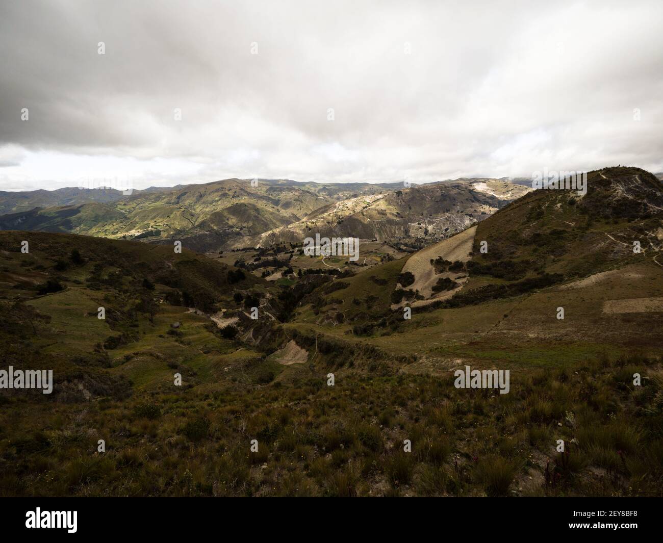 Panorama of andean mountain landscape at volcano caldera crater lake ...