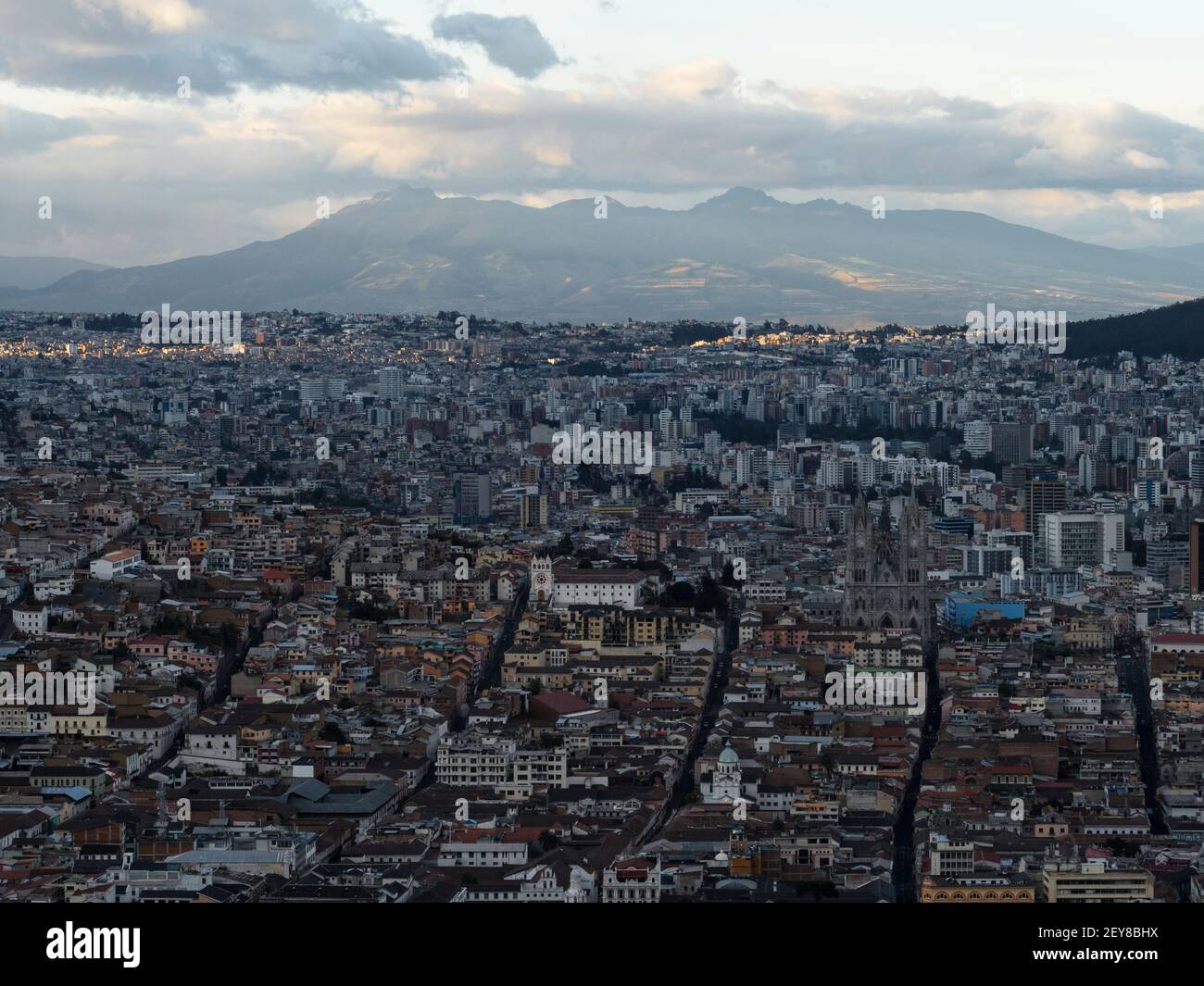 Aerial cityscape panorama of Quito skyline old historic town centre ...