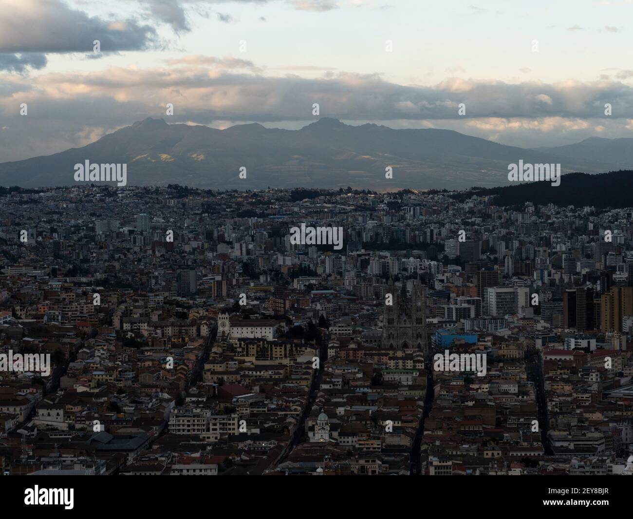 Aerial cityscape panorama of Quito skyline old historic town centre ...