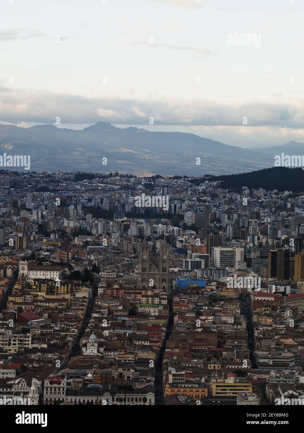 Aerial cityscape panorama of Quito skyline old historic town centre ...