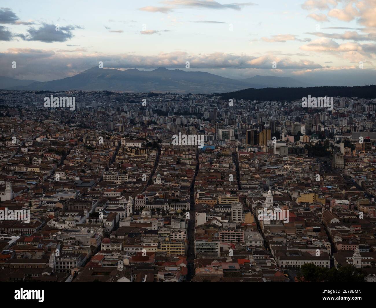 Aerial cityscape panorama of Quito skyline old historic town centre ...