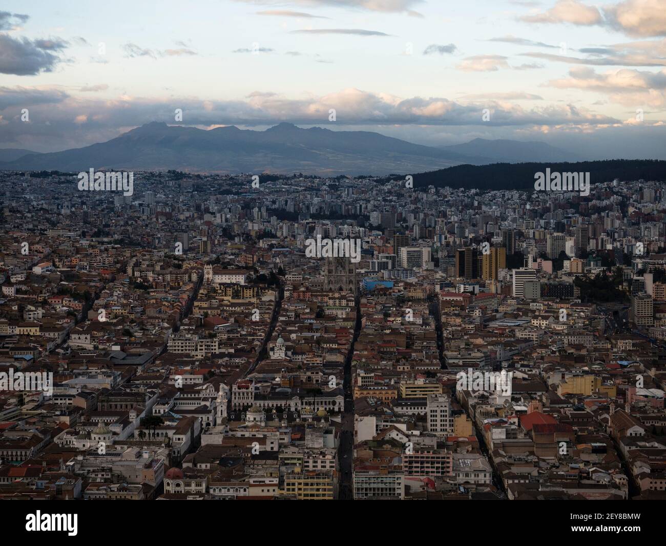 Aerial cityscape panorama of Quito skyline old historic town centre ...