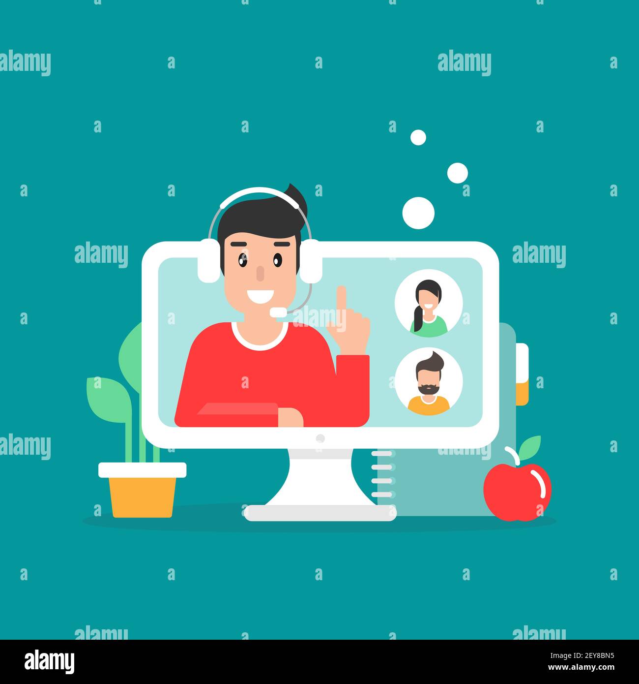 Webinar, online class, remote team work concept. Learn and study via ...