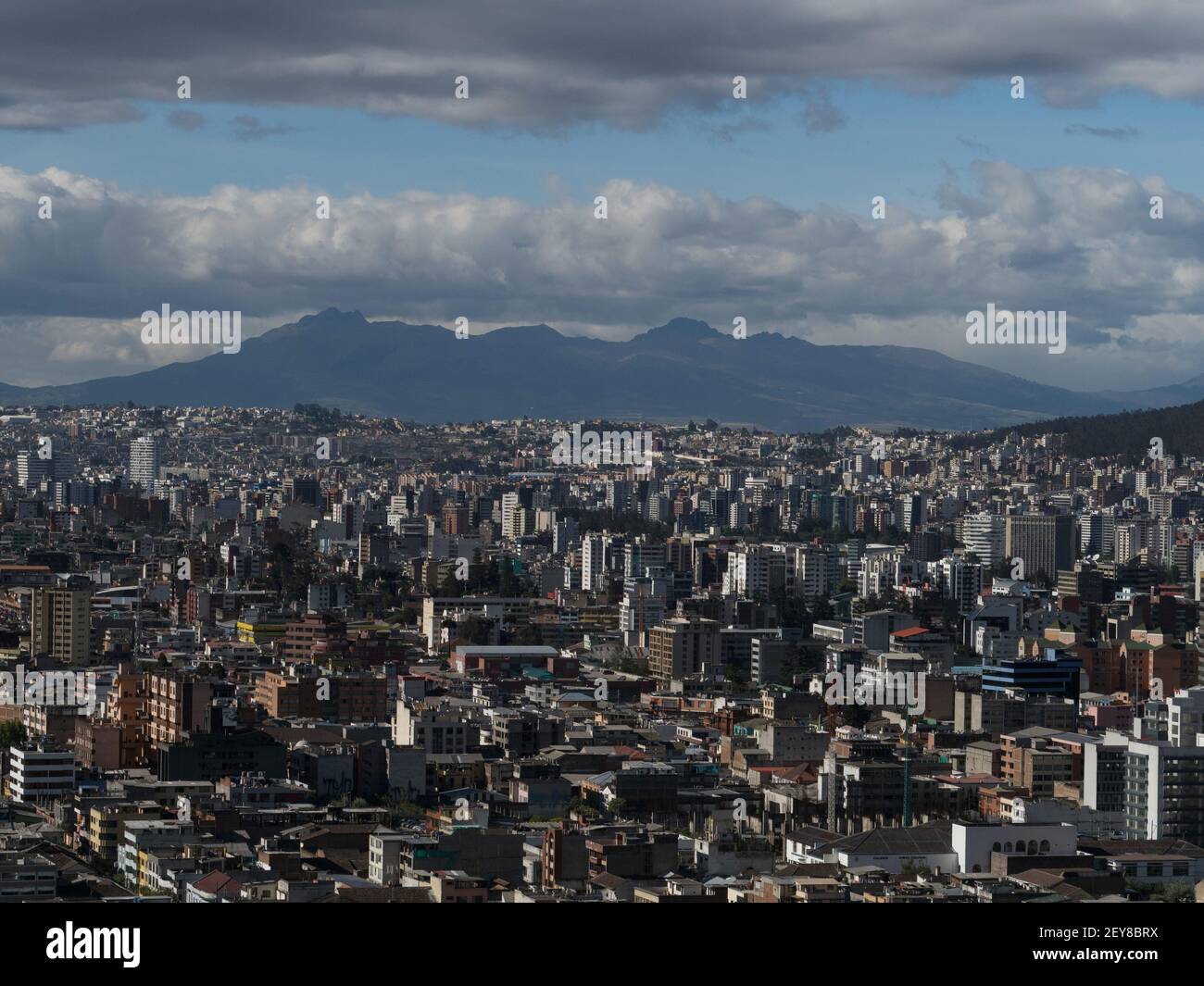 Aerial cityscape panorama of Quito skyline old historic town centre ...