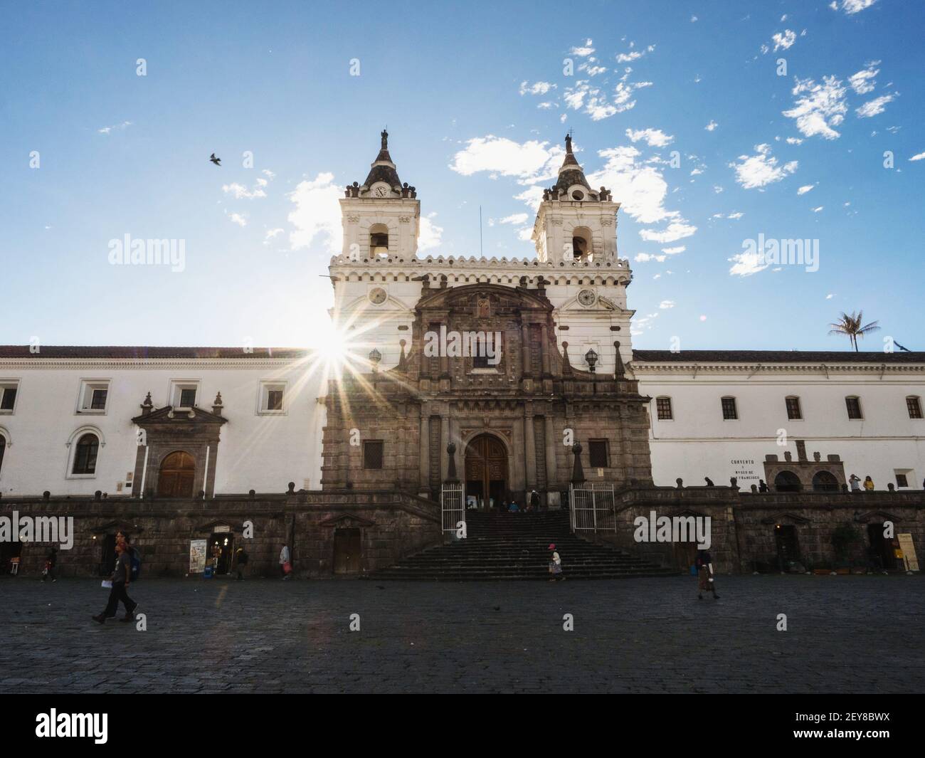 Panorama facade view of historic old white roman catholic Church ...