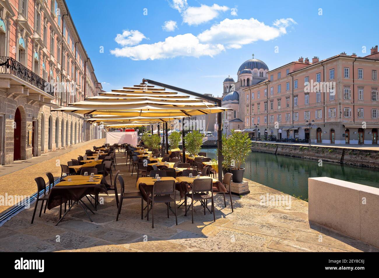 Ponte Rosso channel in Trieste italian cafe view, city in Friuli ...