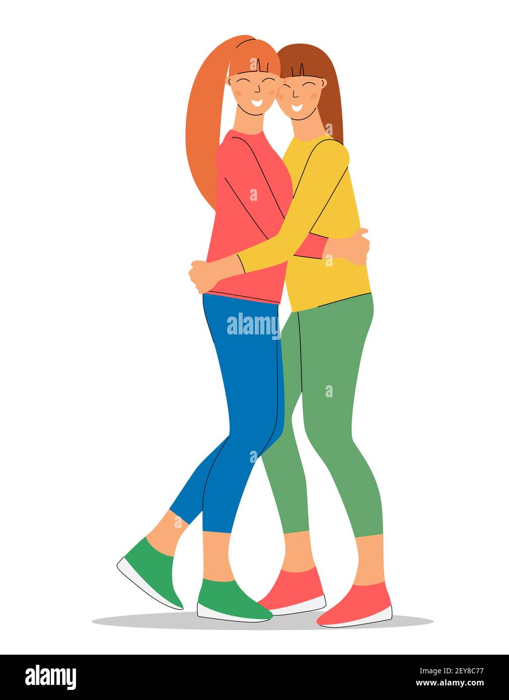 Cartoon illustration two friends hugging hi-res stock photography and ...