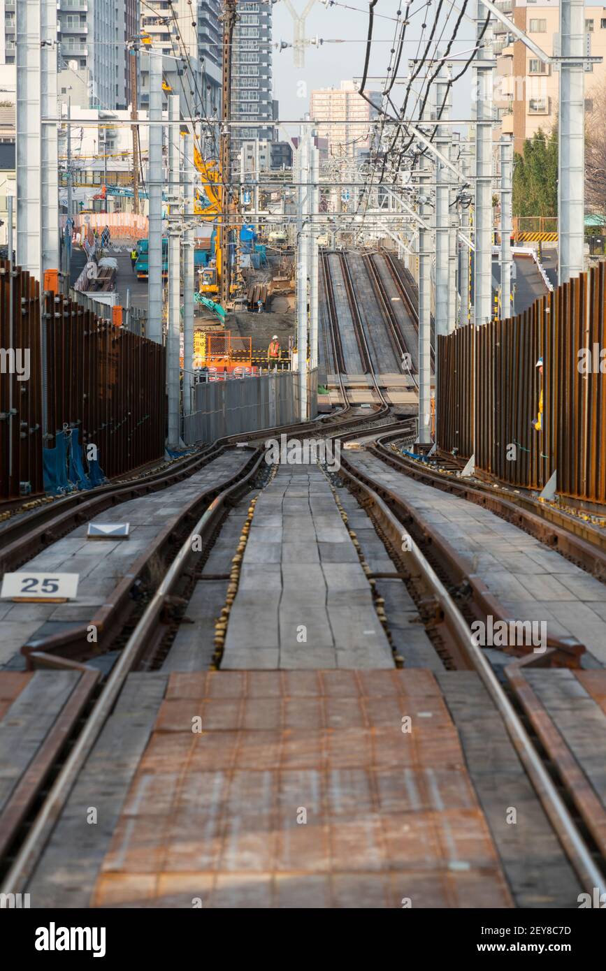Toden Arakawa Line Railroad runs among the narrow Tokyo residence area ...