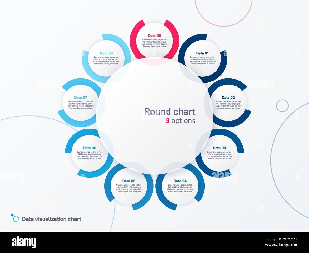 Vector round circle infographic chart template divided by nine parts ...