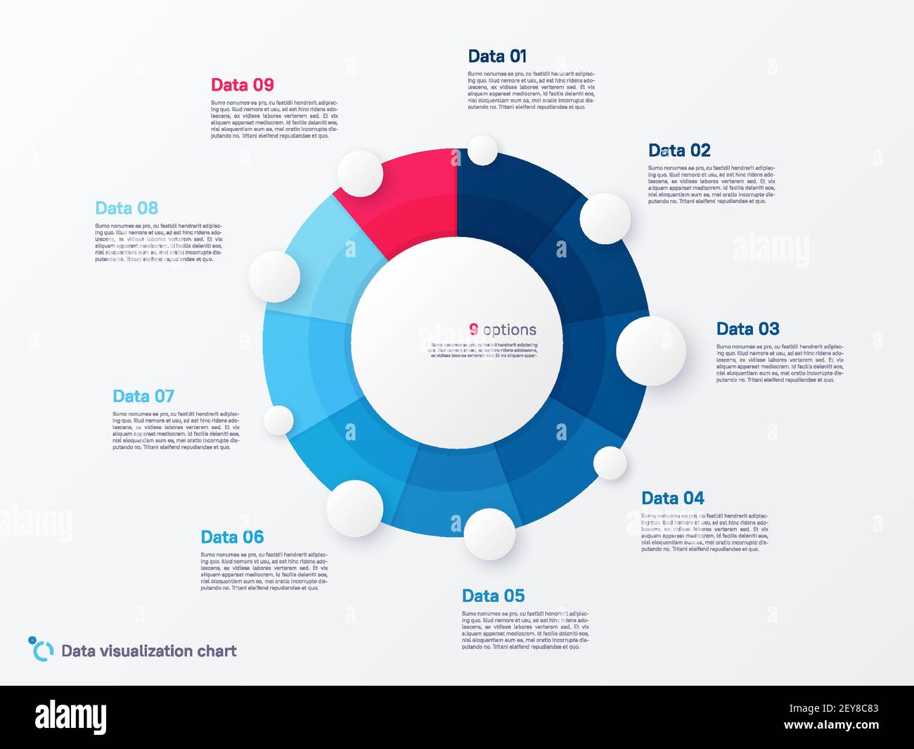 Vector round circle infographic chart template divided by nine parts ...
