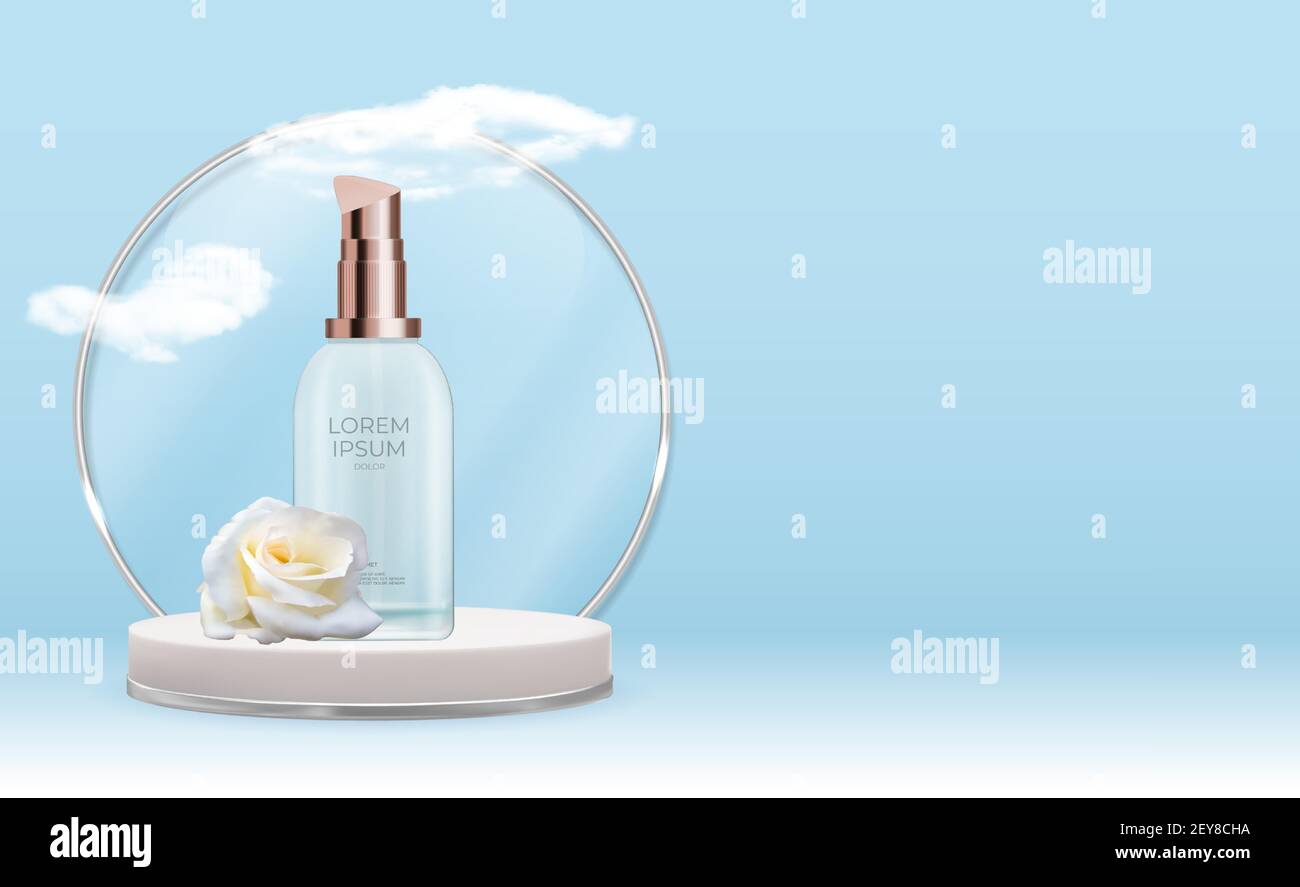 3D Realistic Natural cosmetic product for face care with rose flower ...