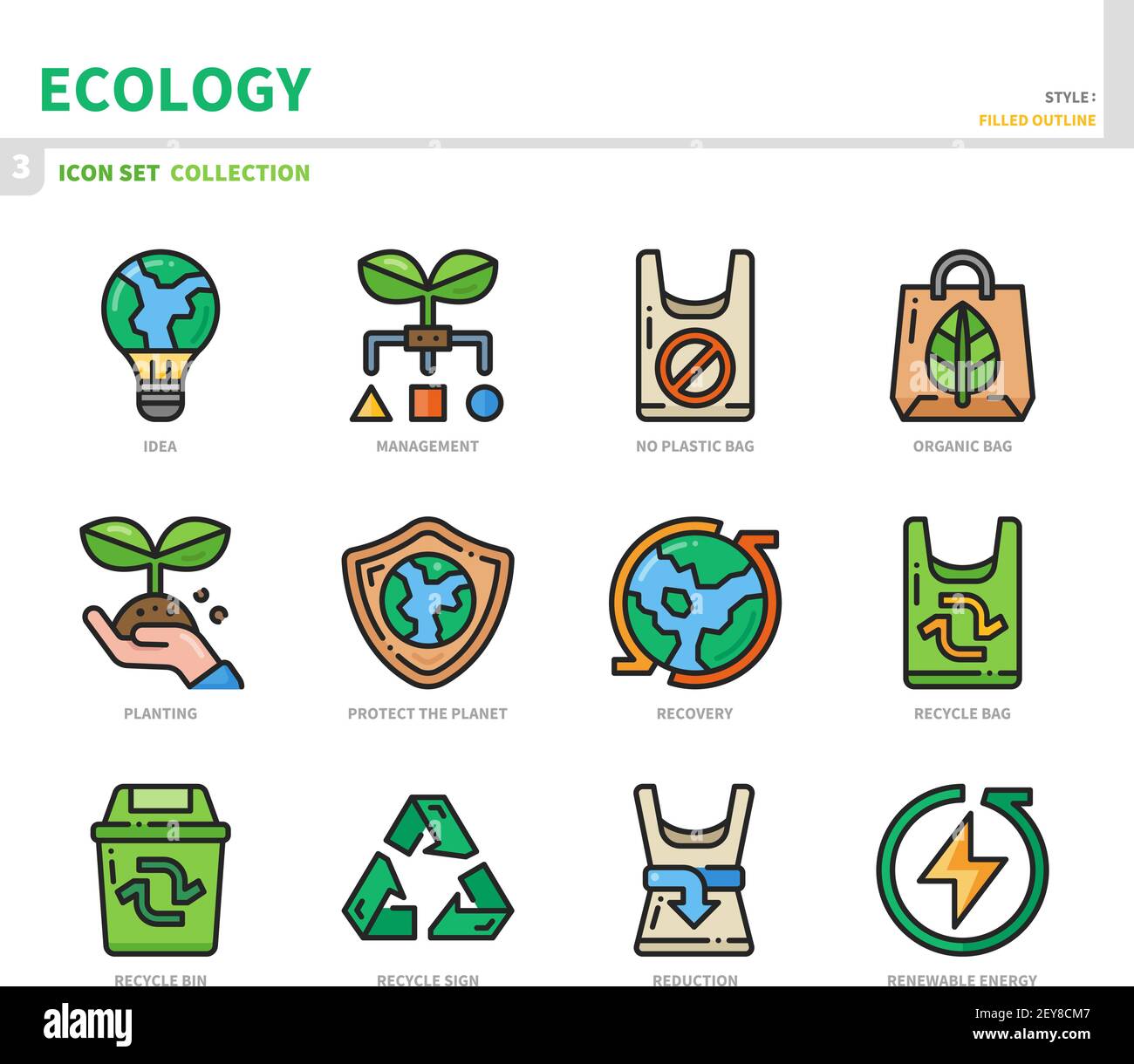 ecology and environment icon set,filled outline style,vector and ...