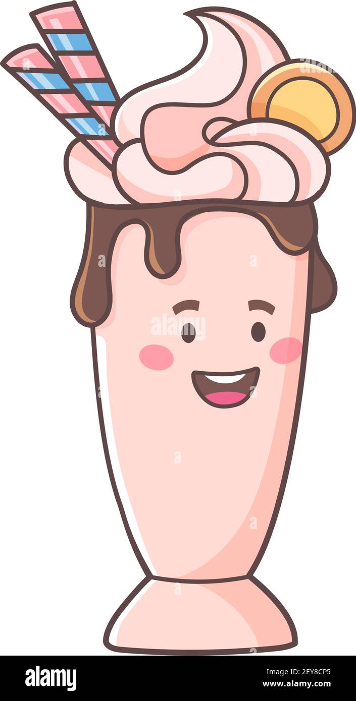 Delicious pink cocktail with.whipped cream, straws and cookies. Funny ...