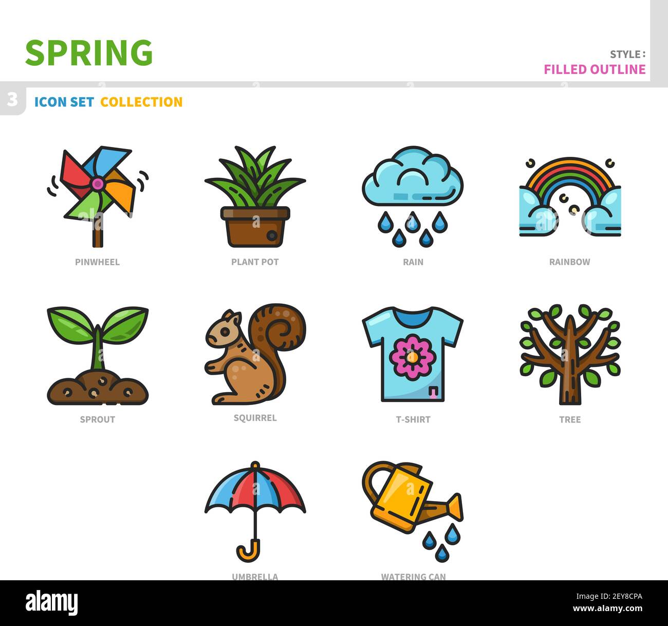 spring season icon set,filled outline style,vector and illustration ...