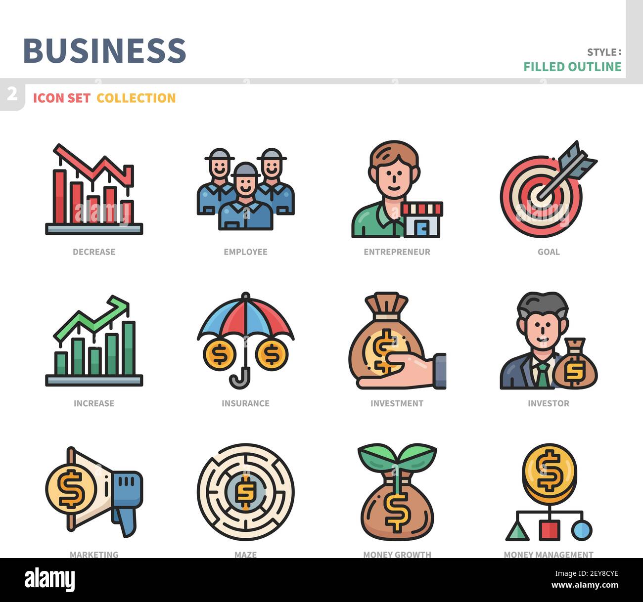 business and finance icon set,filled outline style,vector and ...