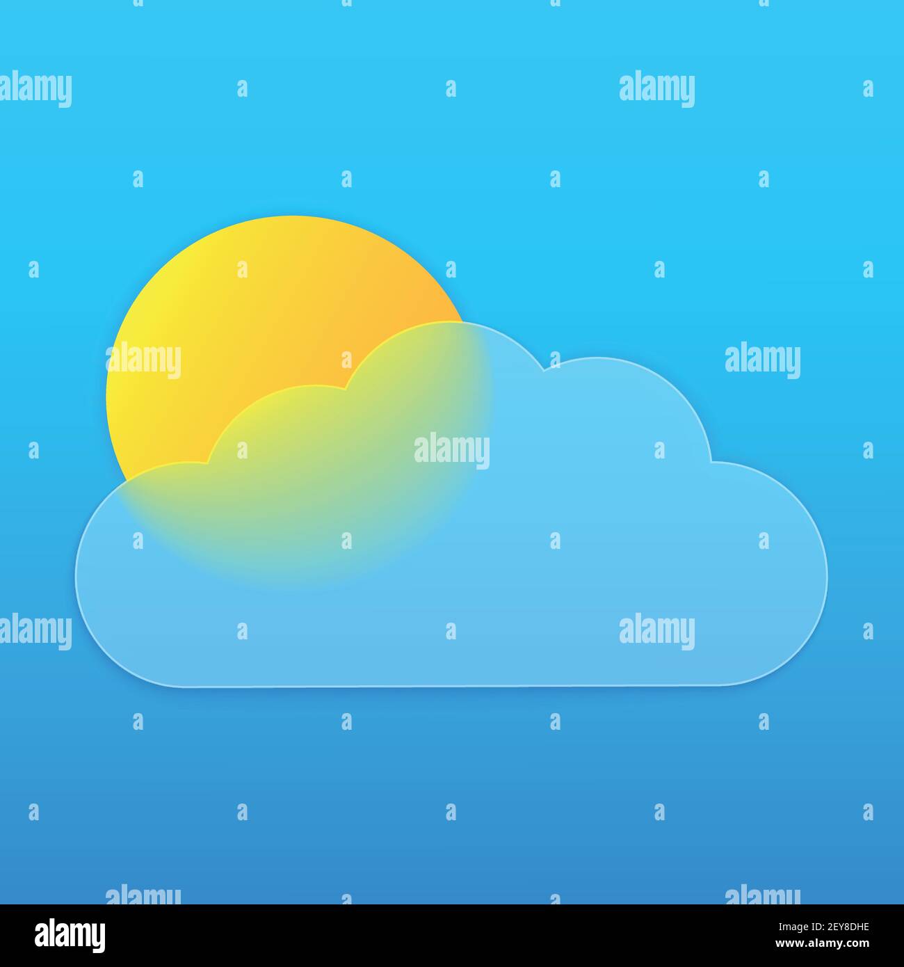 Vector drawing. Weather icon with sun and cloud in style glassmorphism ...