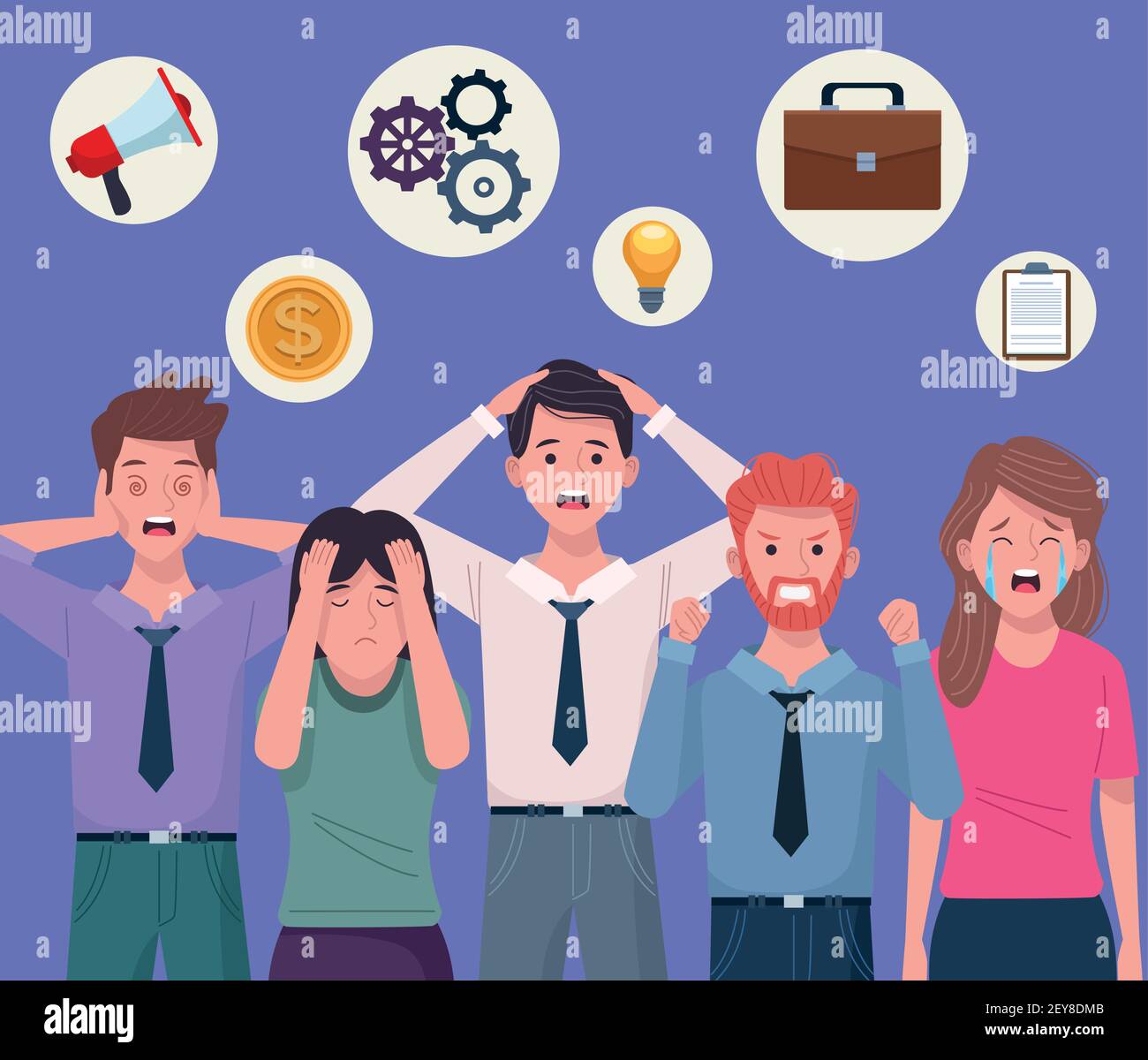 business people extressed with information overload icons Stock Vector ...