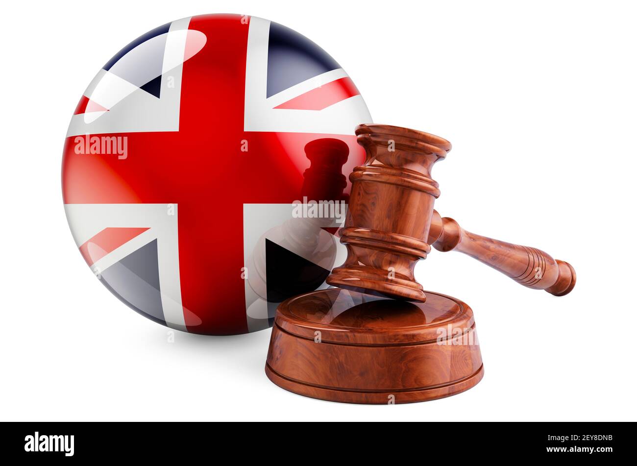 British law and justice concept. Wooden gavel with flag of the United ...