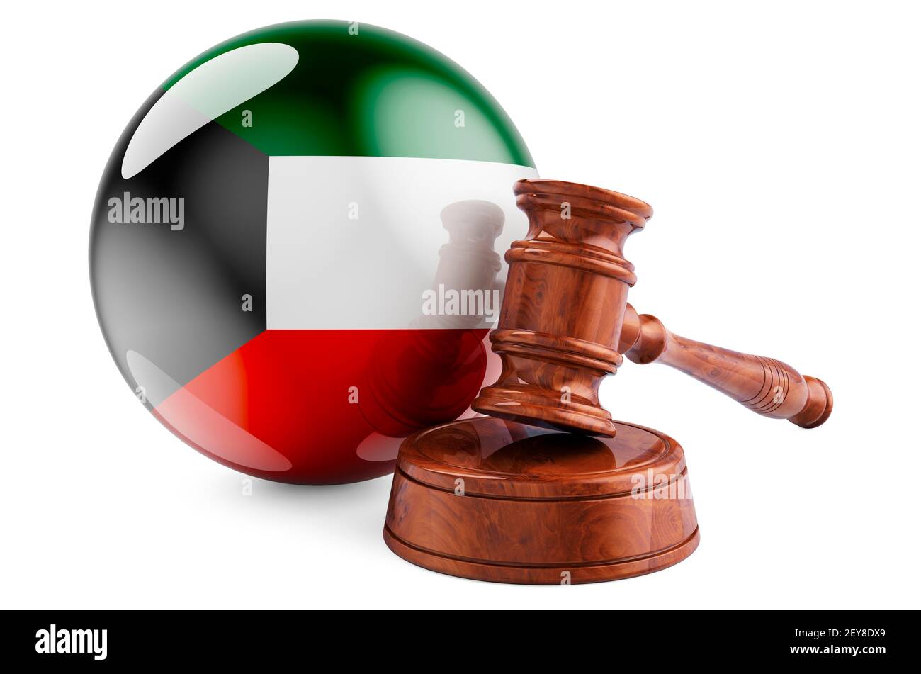 Kuwaiti law and justice concept. Wooden gavel with flag of Kuwait. 3D ...