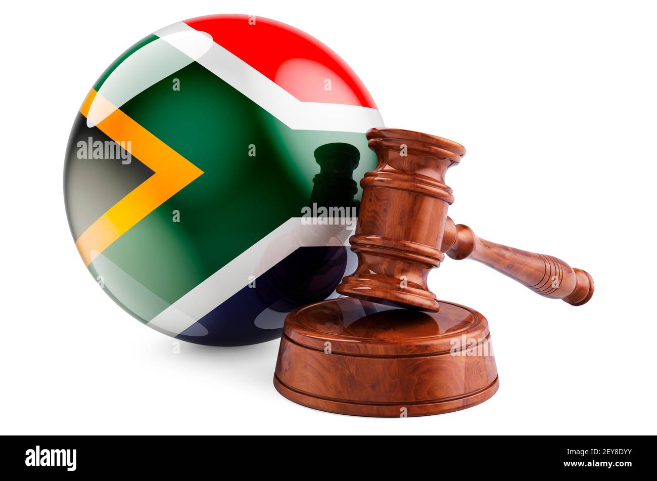 South African law and justice concept. Wooden gavel with flag of South ...