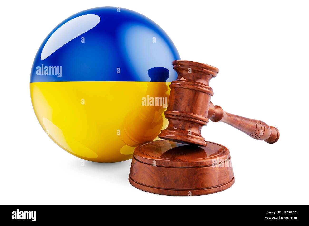 Ukrainian law and justice concept. Wooden gavel with flag of Ukraine ...