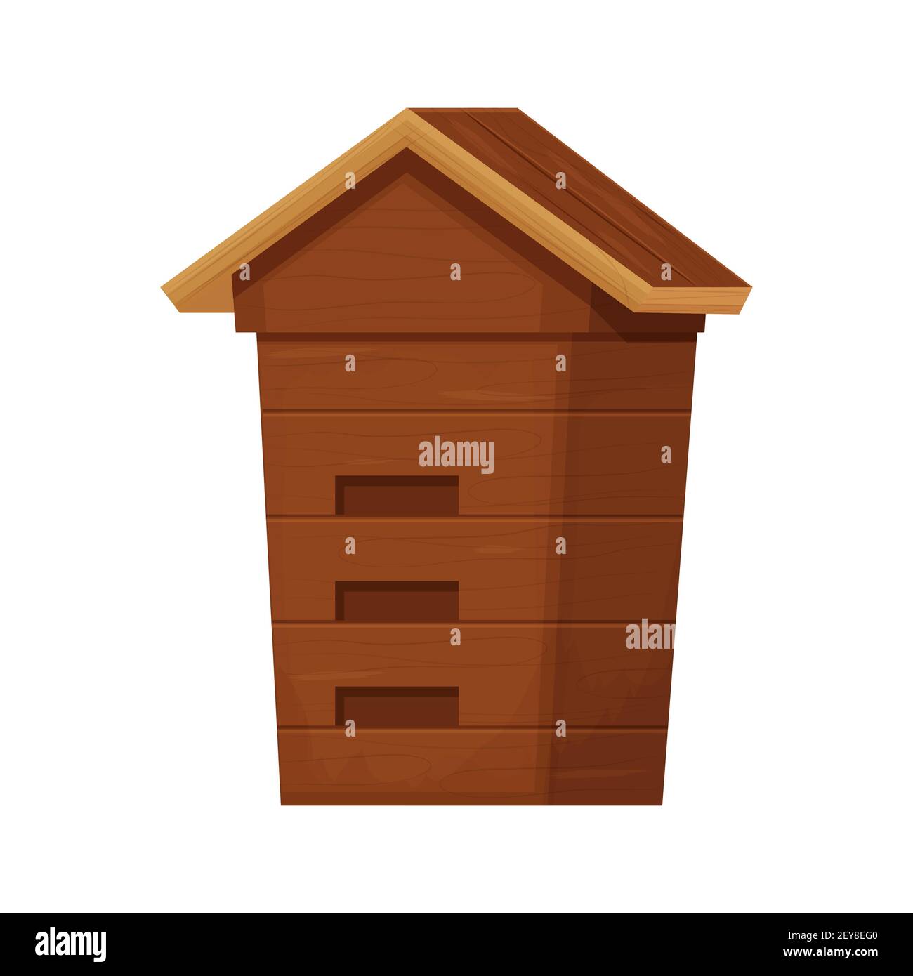 Old wooden beehive in brown colour in cartoon style isolated on white ...