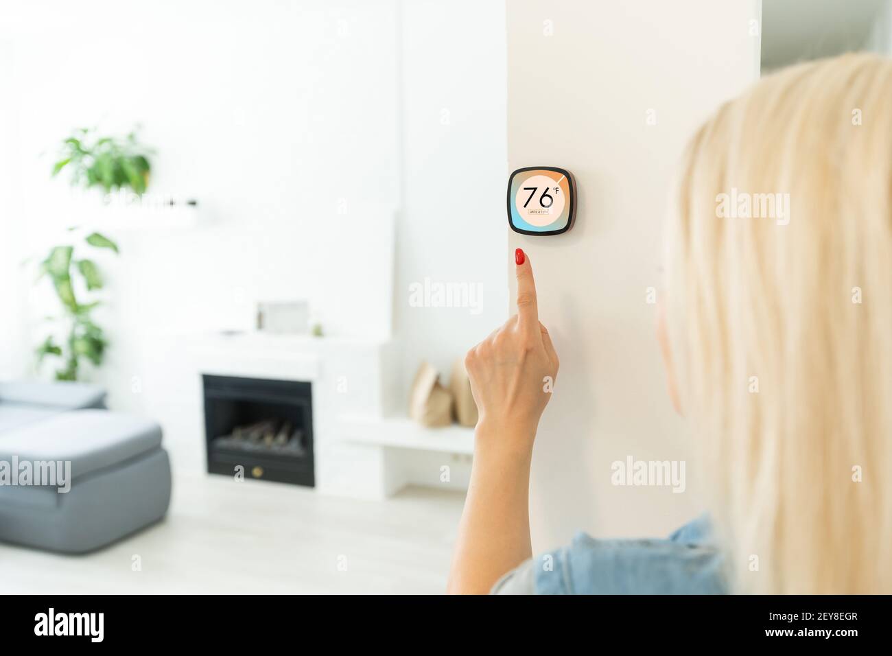 Thermostat smart home domotic control panel on wall for winter house ...