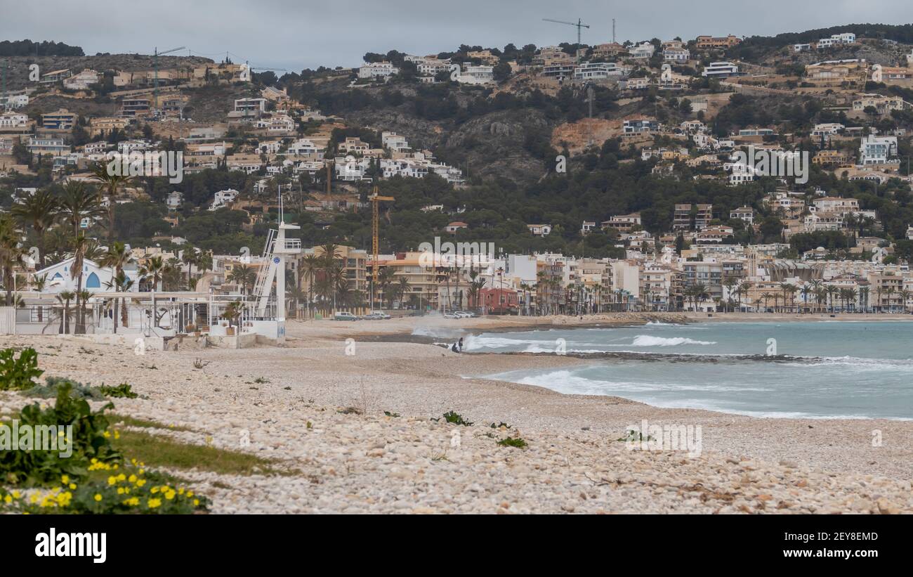 The urban area of the port of Javea and the mountain of Cape San ...