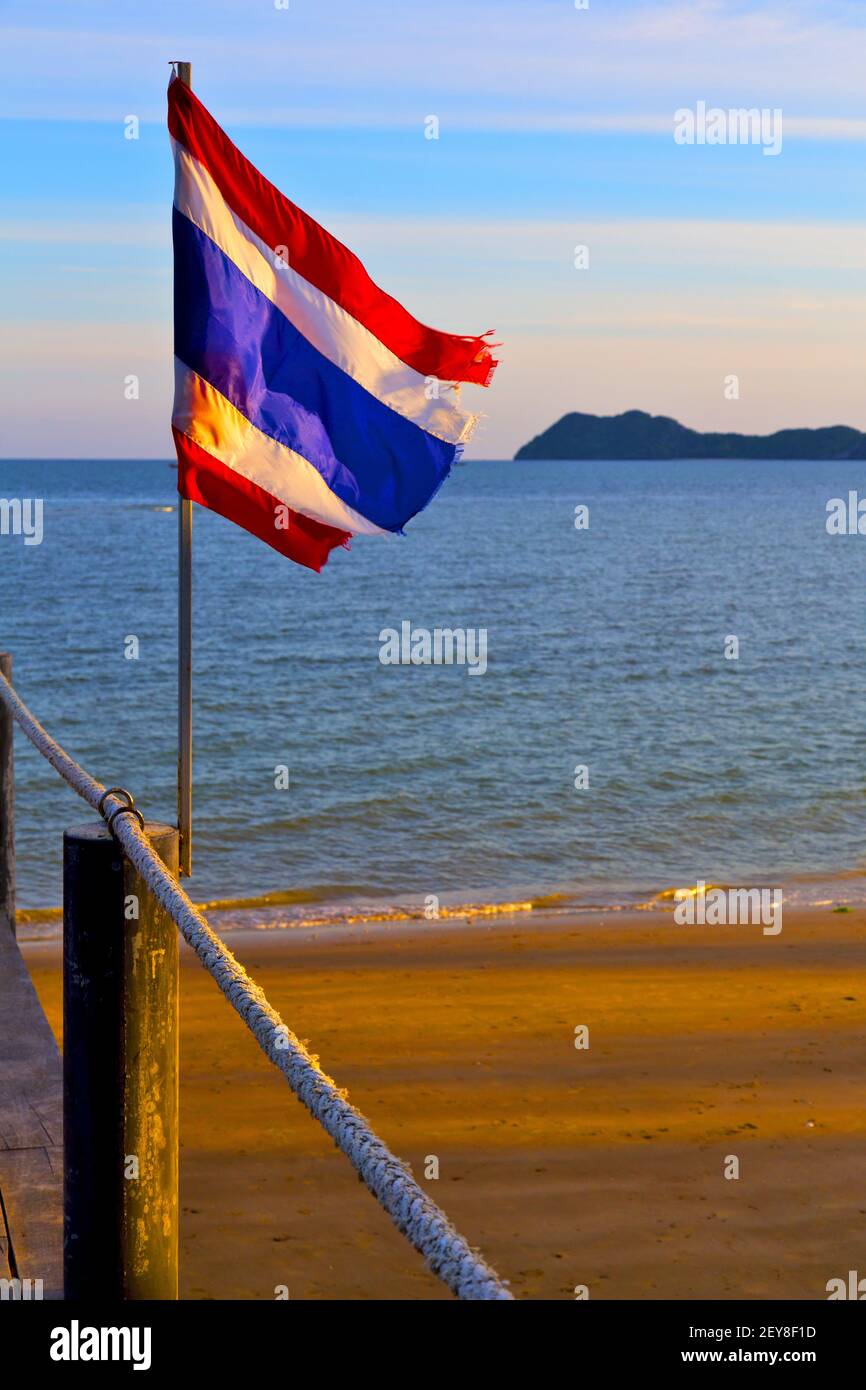 Rope sunrise flag thailand and south china sea Stock Photo - Alamy