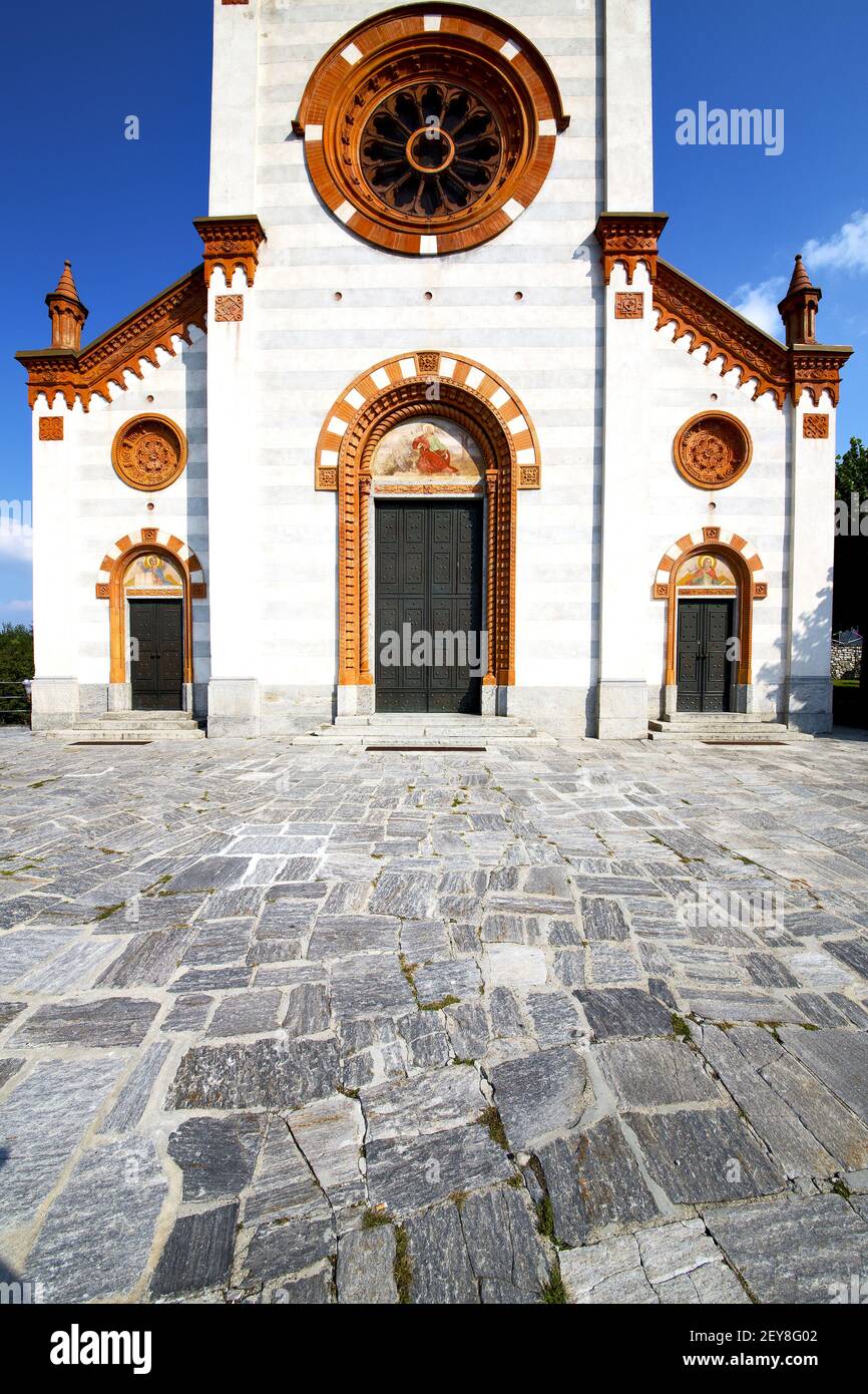 Church mercallo closed brick tower sidewalk italy lombardy Stock Photo ...