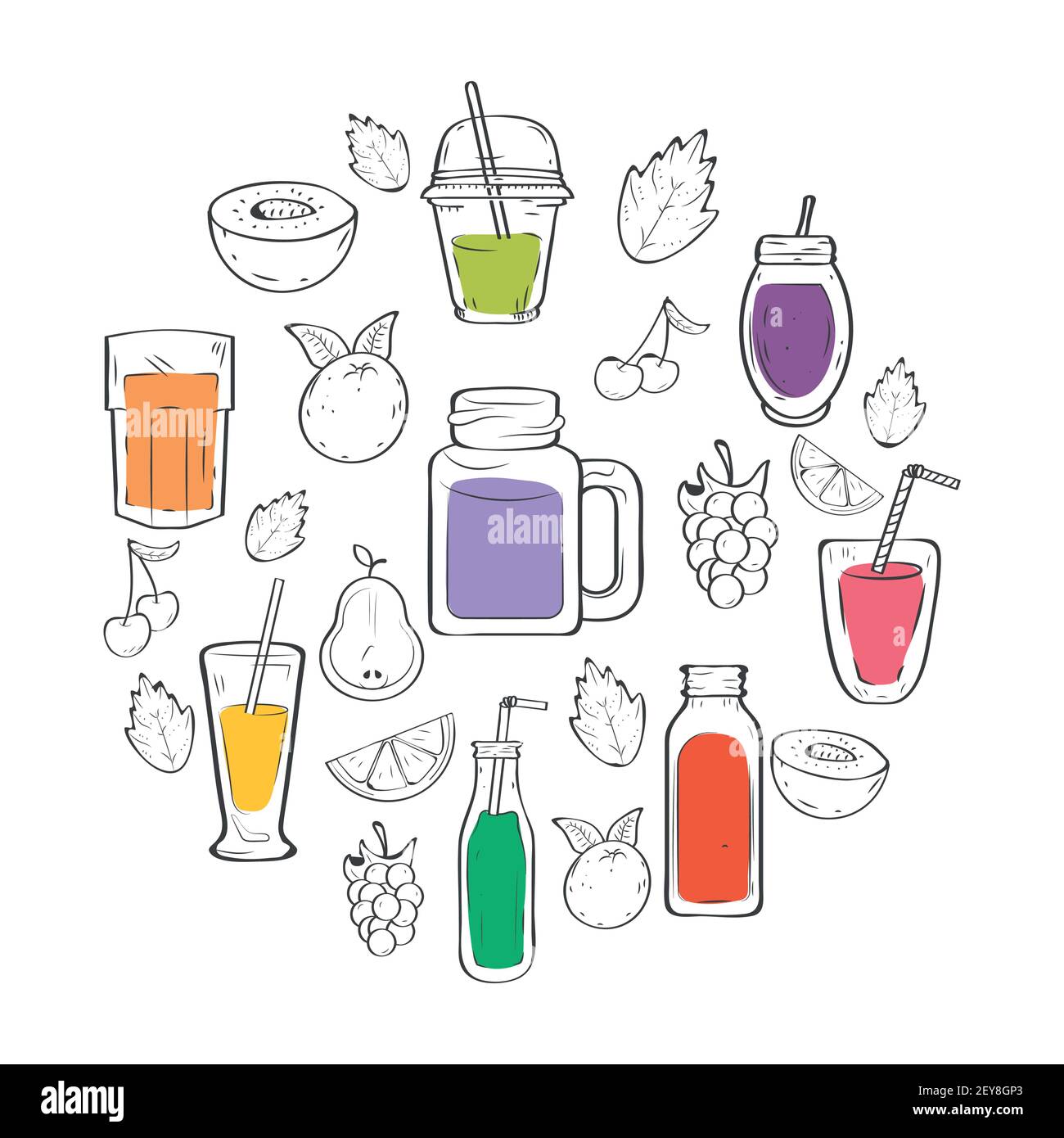 Set organic fruits juices Stock Vector Images - Alamy